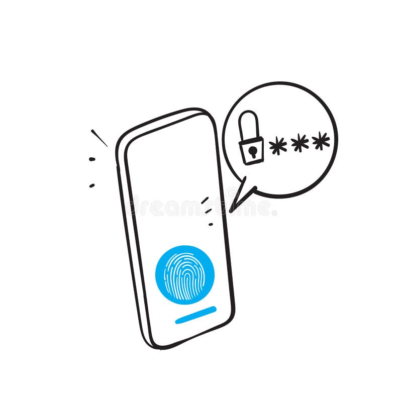 Hand Drawn Doodle Mobile Finger Print Unlock Technology Illustration ...