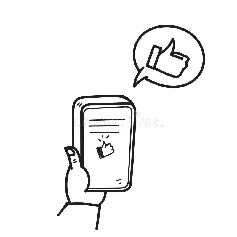 Hand Drawn Doodle Mobile Phone with Like Button Sign Symbol ...