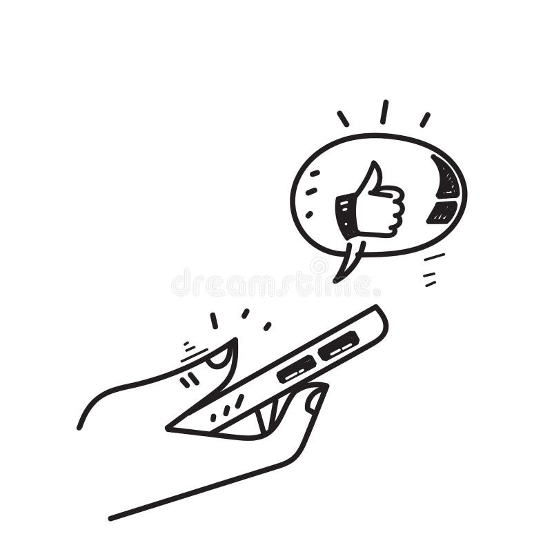 Hand Drawn Doodle Mobile Phone with Like Button Sign Symbol ...