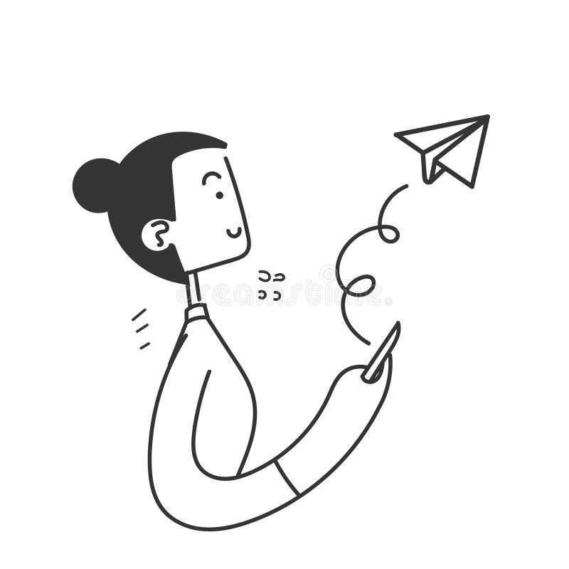 Hand Drawn Doodle Mobile Phone Send Flying Paper Plane Illustration ...