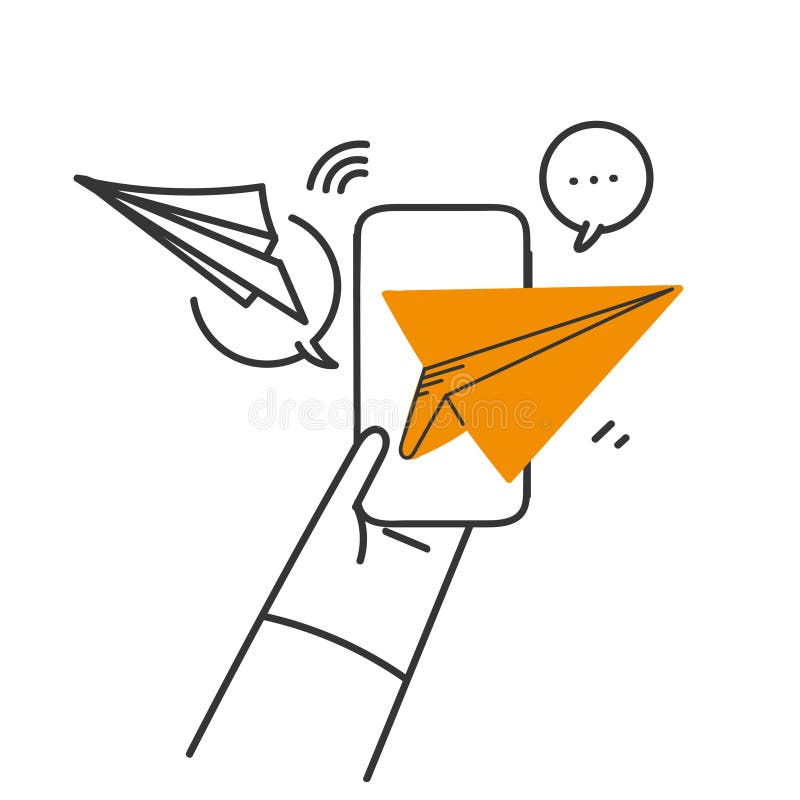 Hand Drawn Doodle Mobile Phone Send Flying Paper Plane Illustration ...