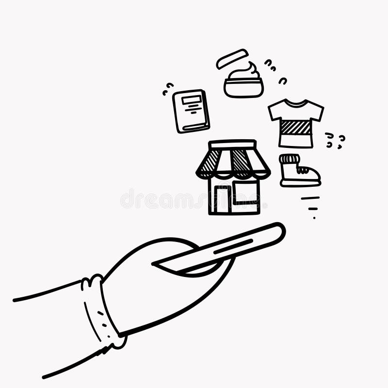 Hand Drawn Doodle Mobile Store Shopping Illustration Vector Stock ...