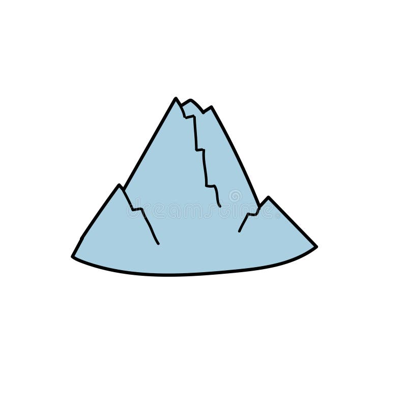 Hand Drawn Doodle Mountain. Simple Blue Mountain with Cracks and Relief ...