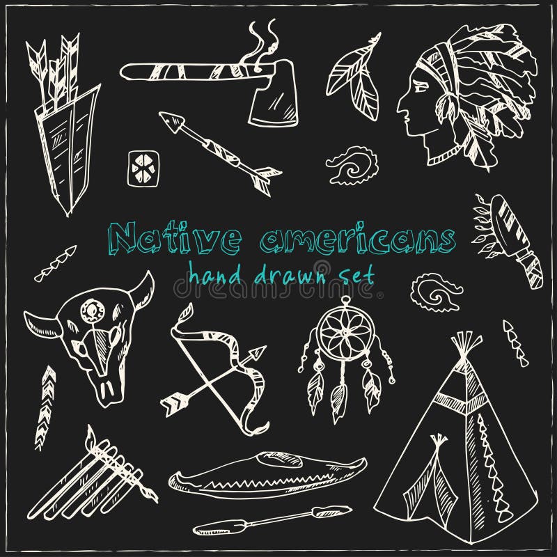 Hand Drawn Doodle Native Americans Set. Stock Vector - Illustration of ...