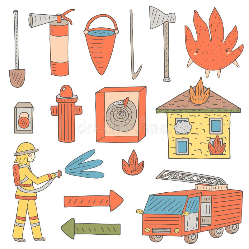 Hand Drawn Doodle Objects Collection that Fireman Needs Stock Vector ...