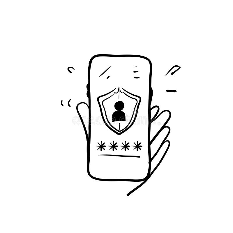 Hand Drawn Doodle Online Cyber Protection Icon Illustration Vector ...