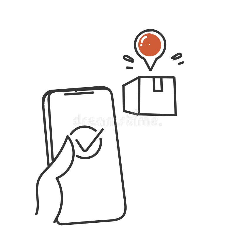 Hand Drawn Doodle Online Package Delivery on Mobile Illustration Stock ...