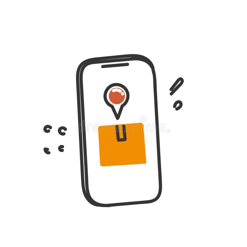 Hand Drawn Doodle Online Package Delivery on Mobile Illustration Stock ...