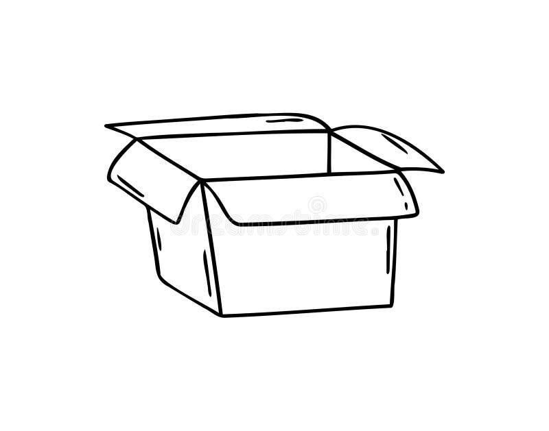 Hand Drawn Doodle Open Empty Cardboard Box. Outline Cardboard Box ...