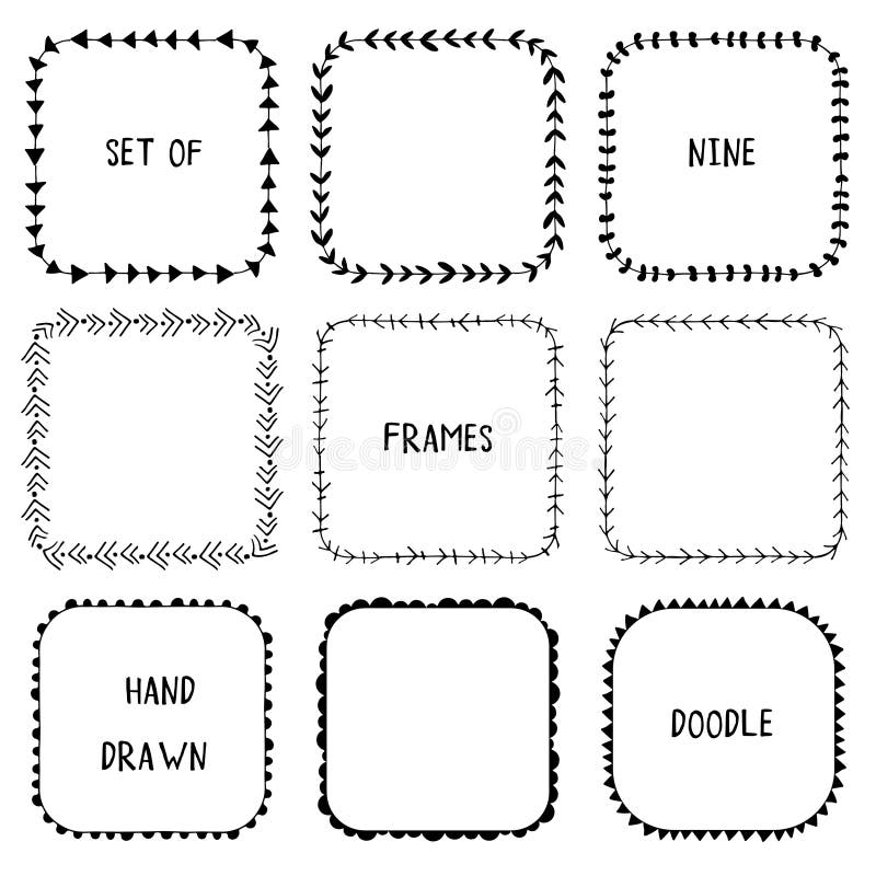 Vector Set of Vintage Photo Frames, Hand Drawn Doodle Style, Antique ...