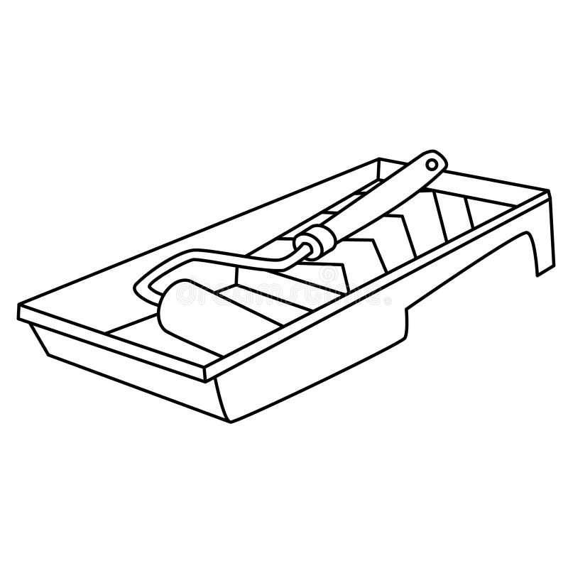 Hand Drawn Doodle Paint Tray with Roller, Vector Illustration, Black ...