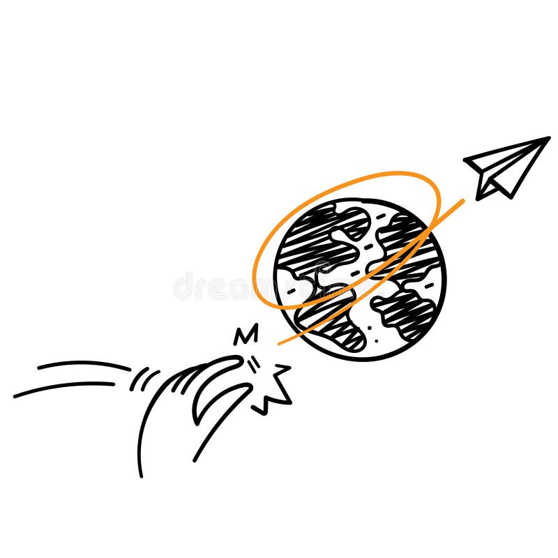 Hand Drawn Doodle Paper Plane Flying on World Map Illustration Vector ...