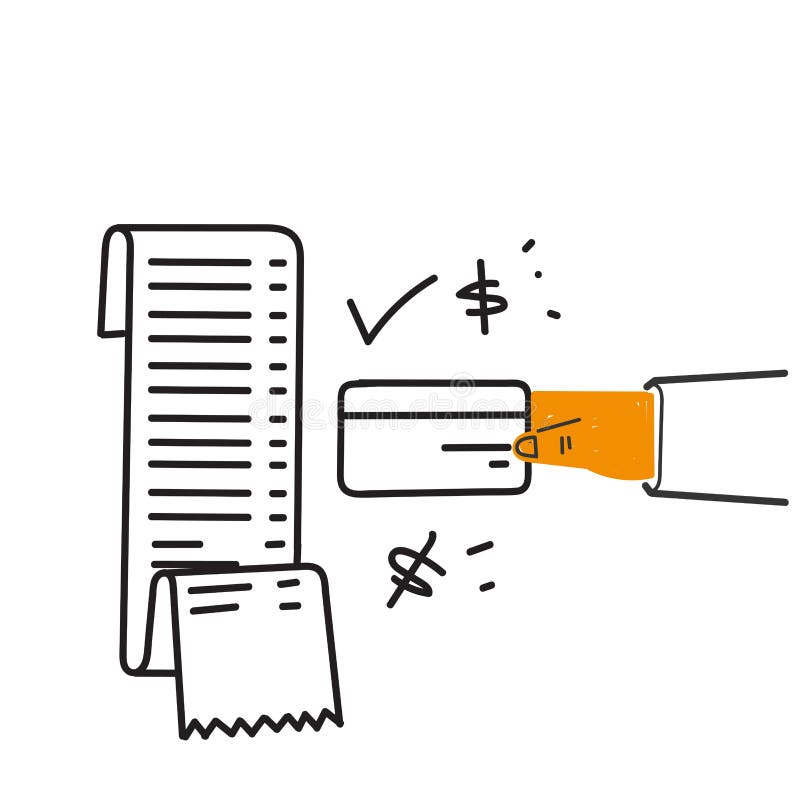 Hand Drawn Doodle Pay Invoice Bill Receipt with Card Illustration ...