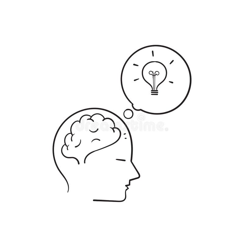 Hand Drawn Doodle People Brain Bulb Symbol for Thinking Idea. Isolated ...