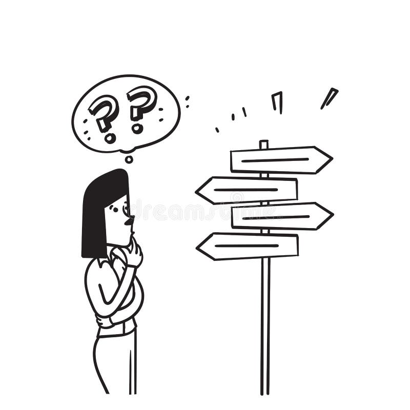 Hand Drawn Doodle People Confusing Direction Choice Illustration Vector ...