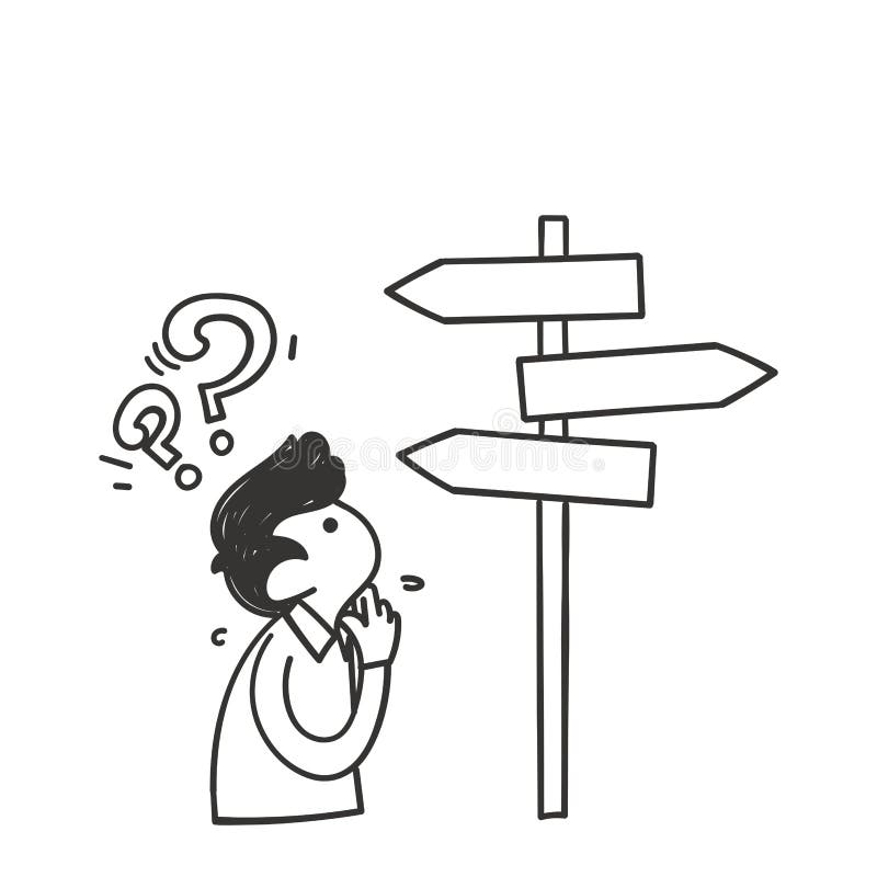 Hand Drawn Doodle Person Confused by the Signpost Illustration Stock ...