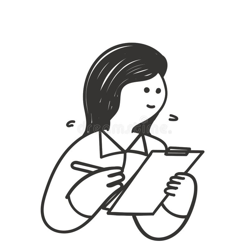 Hand Drawn Doodle Person Holding Clipboard Form and Pen Illustration ...