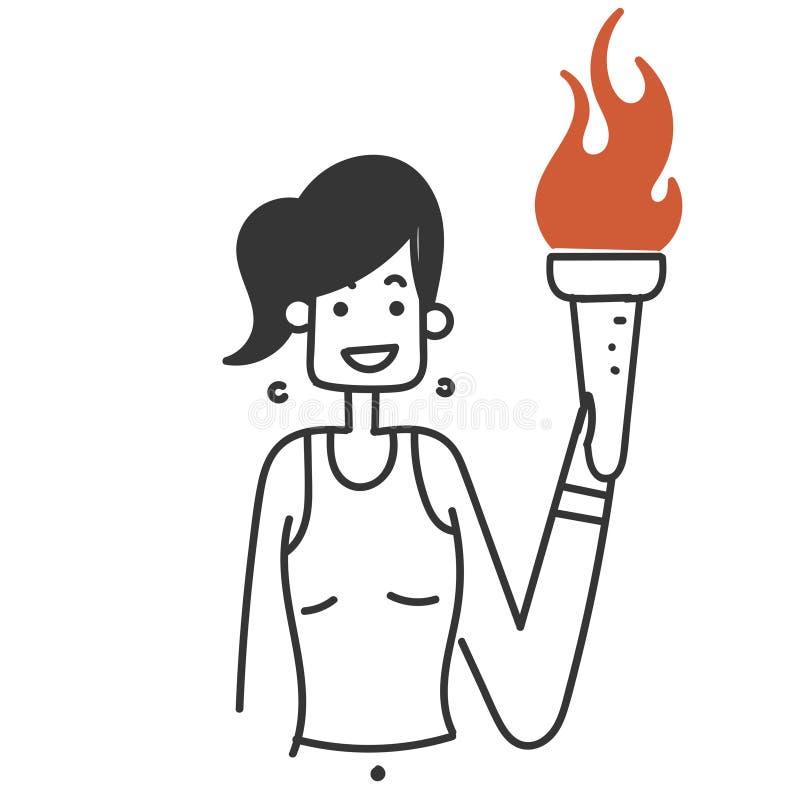 Hand Drawn Doodle Person Holding Torch Stick with Burning Flame Stock ...
