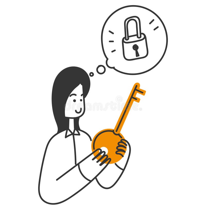 Hand Drawn Doodle Person Insert the Key into the Padlock Illustration ...