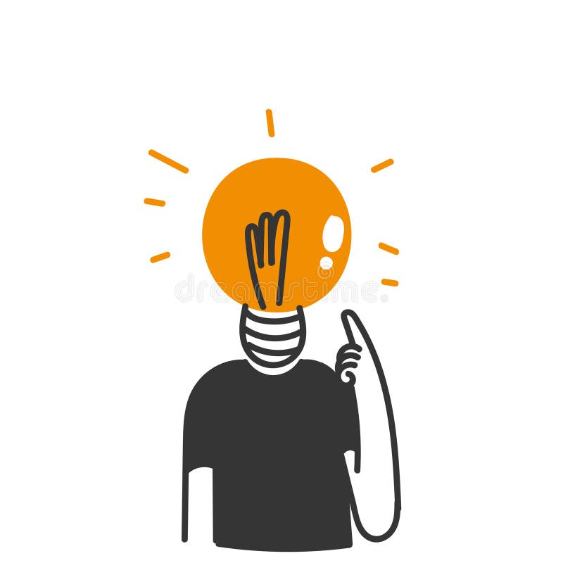 Hand Drawn Doodle Person with Light Bulb Head Thinking Stock Vector ...