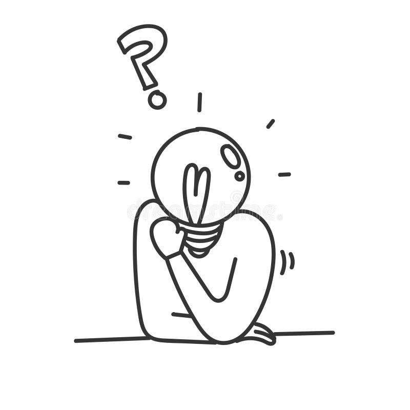 Hand Drawn Doodle Person with Light Bulb Head Thinking Stock Vector ...