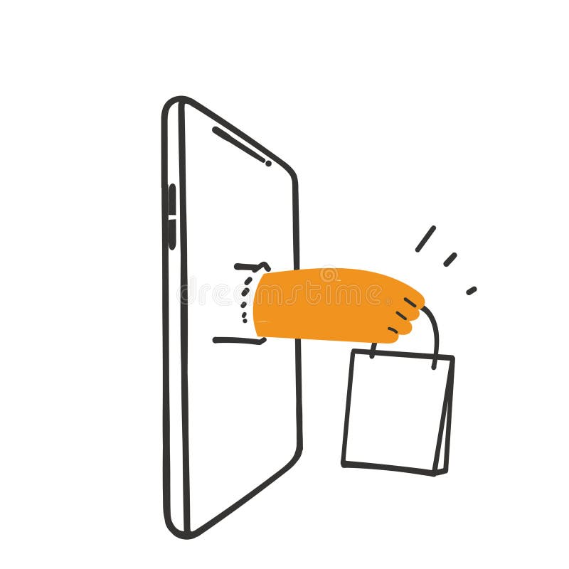 Hand Drawn Doodle Person Purchase Order from Mobile Store Illustration ...