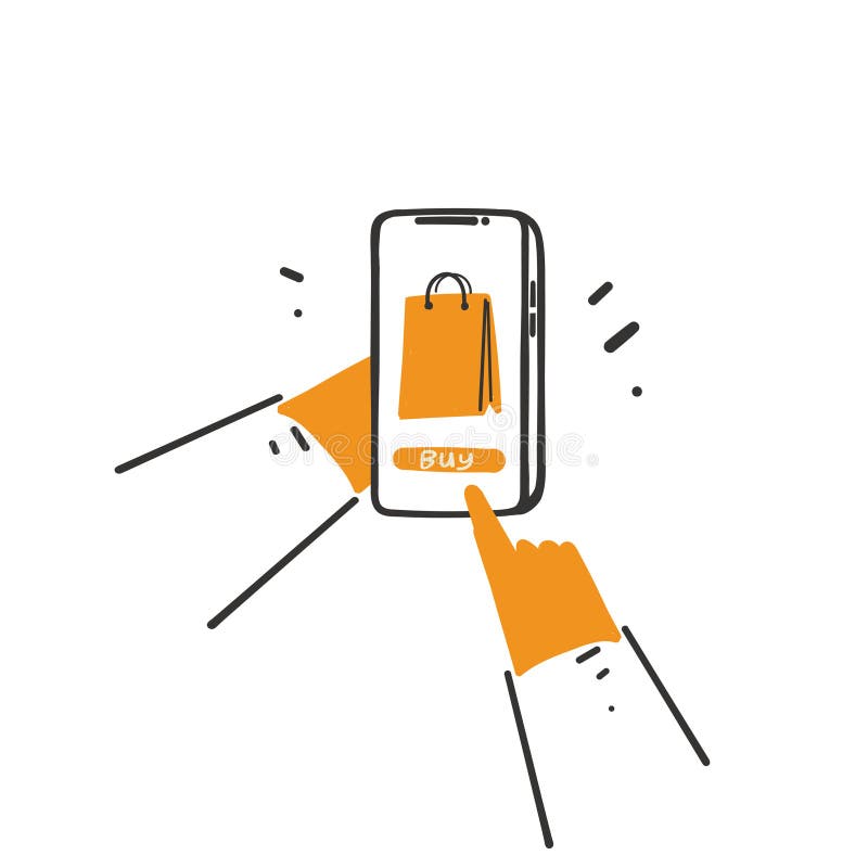 Hand Drawn Doodle Person Purchase Order from Mobile Store Illustration ...