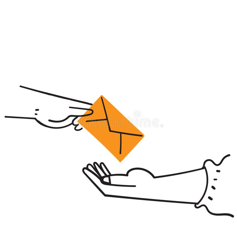 Hand Drawn Doodle Persons Hand Giving an Email Illustration Stock ...