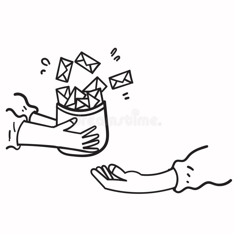 Hand Drawn Doodle Persons Hand Giving an Email Illustration Stock ...