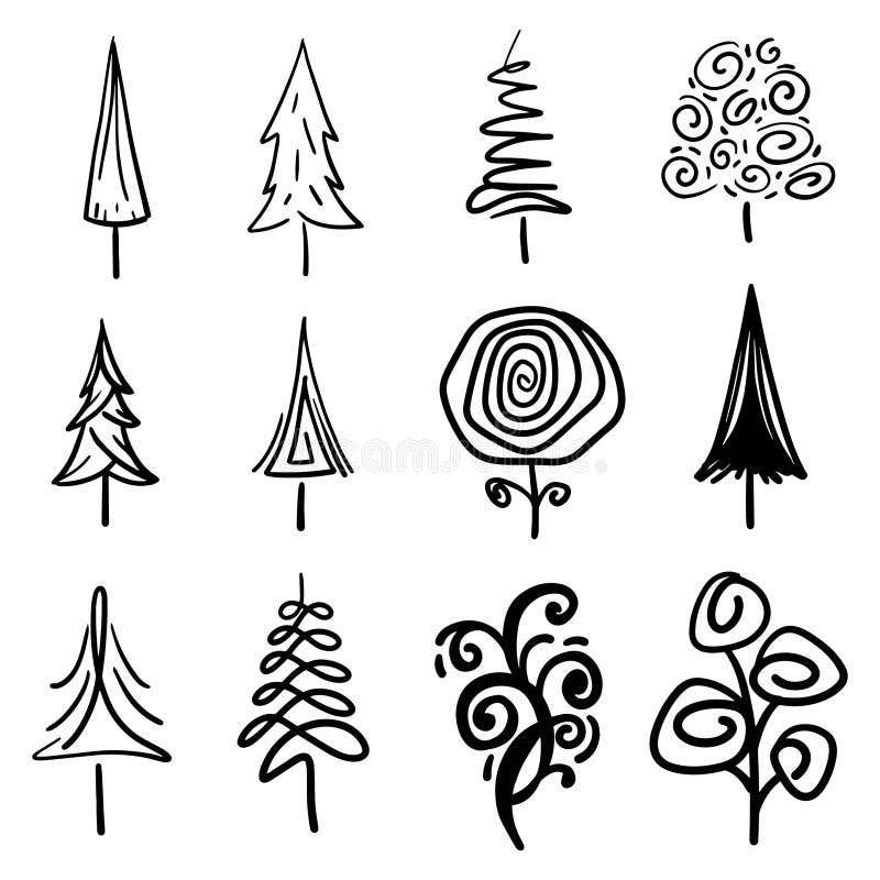 Hand Drawn Doodle Pine Tree with Lots of Collectibles Inside Stock ...