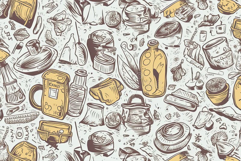 Hand Drawn Doodle Plastic Pollution Seamless Pattern. Vector ...