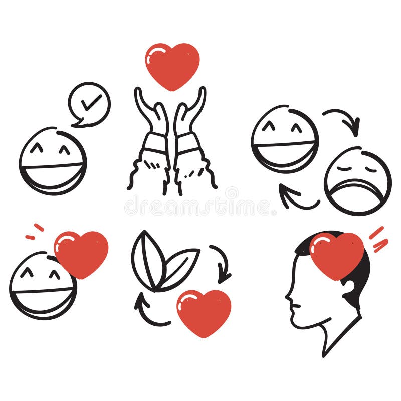 Hand Drawn Doodle Positive and Love Thinking Icon Stock Vector ...