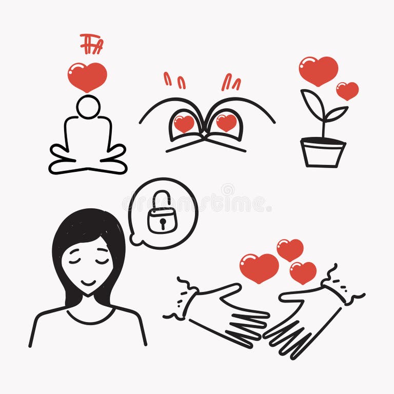 Hand Drawn Doodle Positive and Love Thinking Icon Stock Vector ...