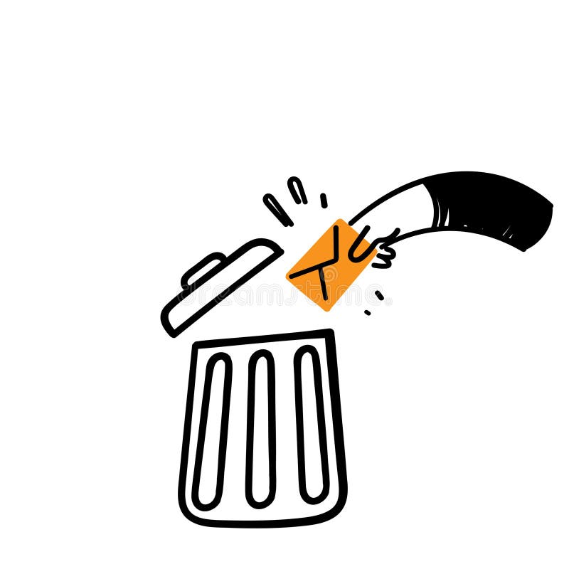 Hand Drawn Doodle Put Letter in To Dustbin Symbol for Deleting Email ...