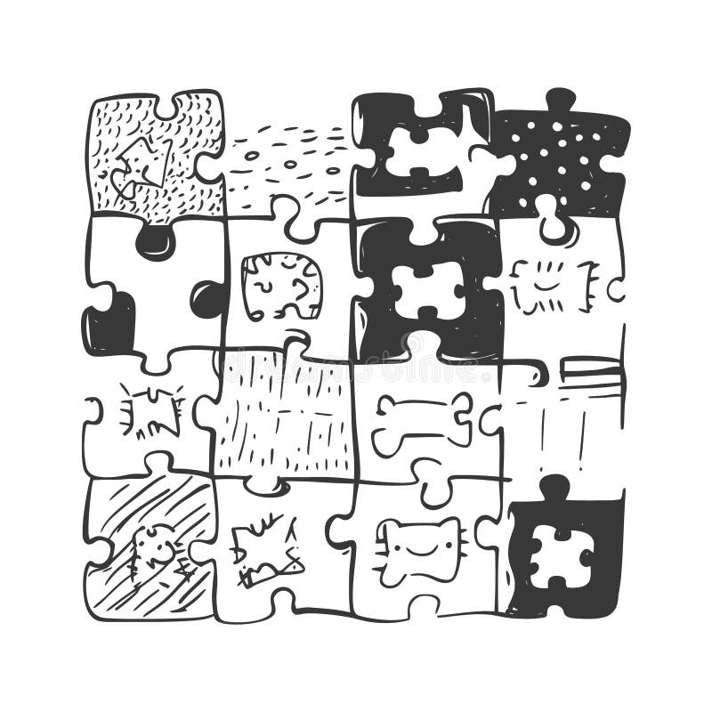 Hand-drawn Puzzle Pieces: Solution Concept Illustration Stock Vector ...