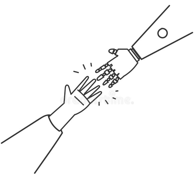 Hand Drawn Doodle Robot and Human Hands Interact with Each Other Stock ...