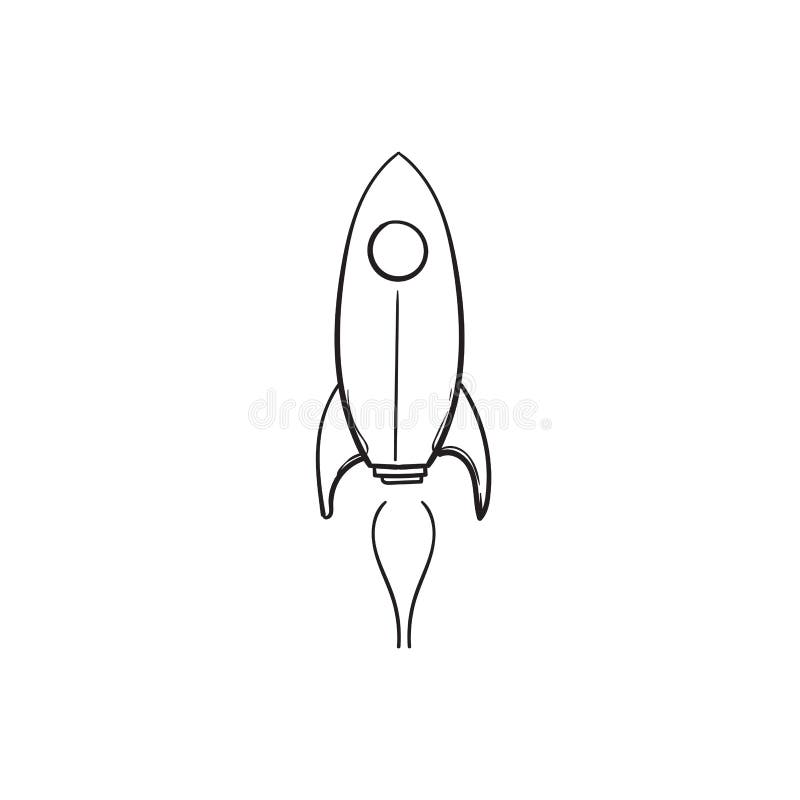 Hand Drawn Doodle Rocket Launch Icon Illustration with Cartoon Style ...