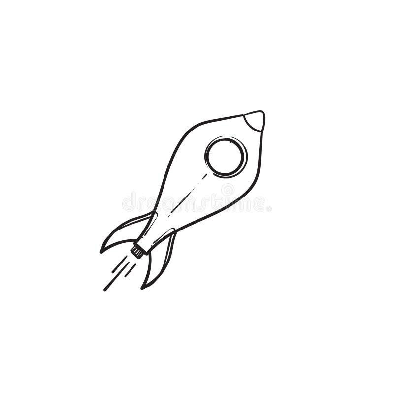 Hand Drawn Doodle Rocket Launch Icon Illustration with Cartoon Style ...
