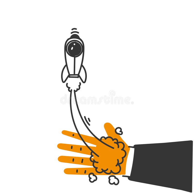 Hand Drawn Doodle Rocket Launch from Palm Hand Stock Vector ...