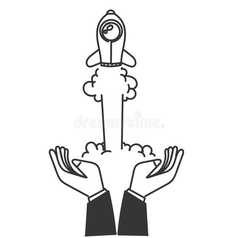 Hand Drawn Doodle Rocket Launch from Palm Hand Stock Illustration ...
