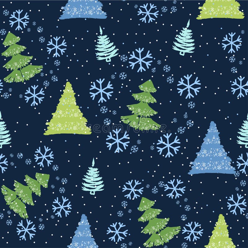 Hand Drawn Doodle Seamless Pattern with Christmas Trees and Snow ...