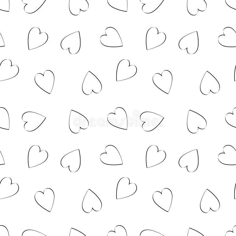 Hand Drawn Doodle Seamless Pattern With Hearts Isolated On White