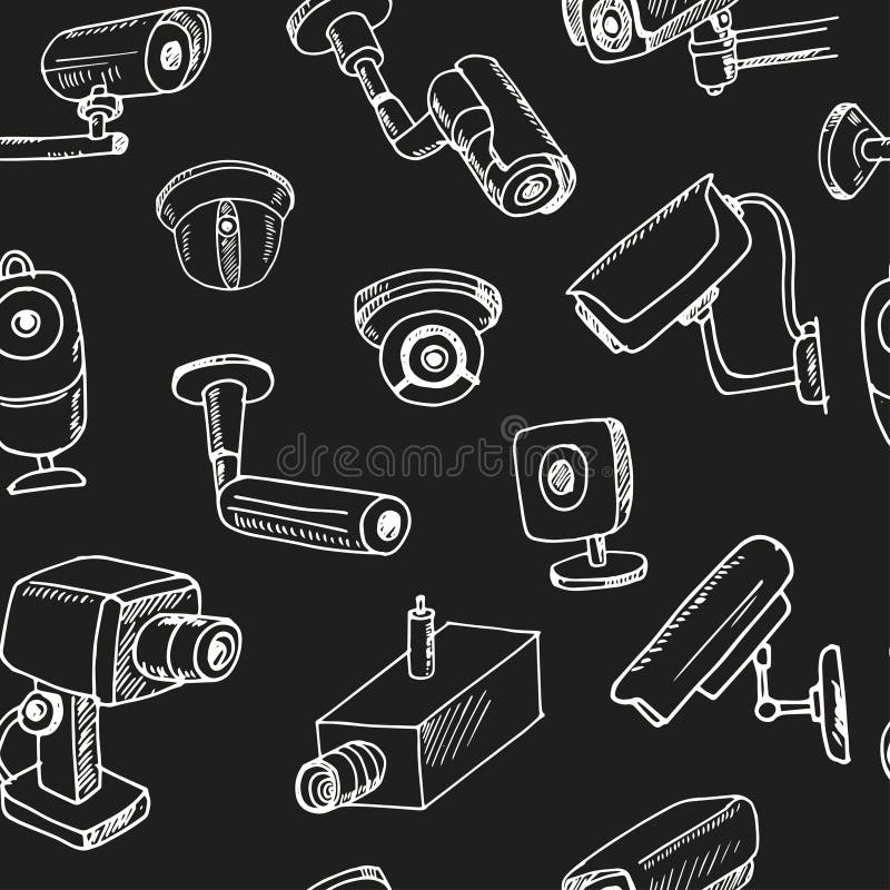 Hand Drawn Doodle Security Cameras Seamless Pattern Stock Vector ...