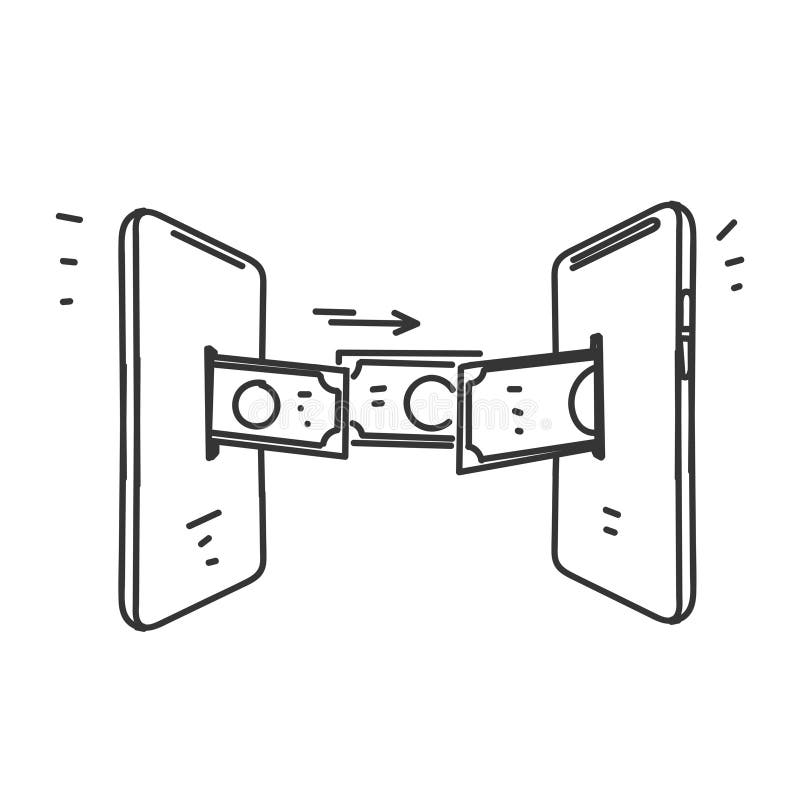 Hand Drawn Doodle Send and Receive Money Payment from Mobile Phone To ...