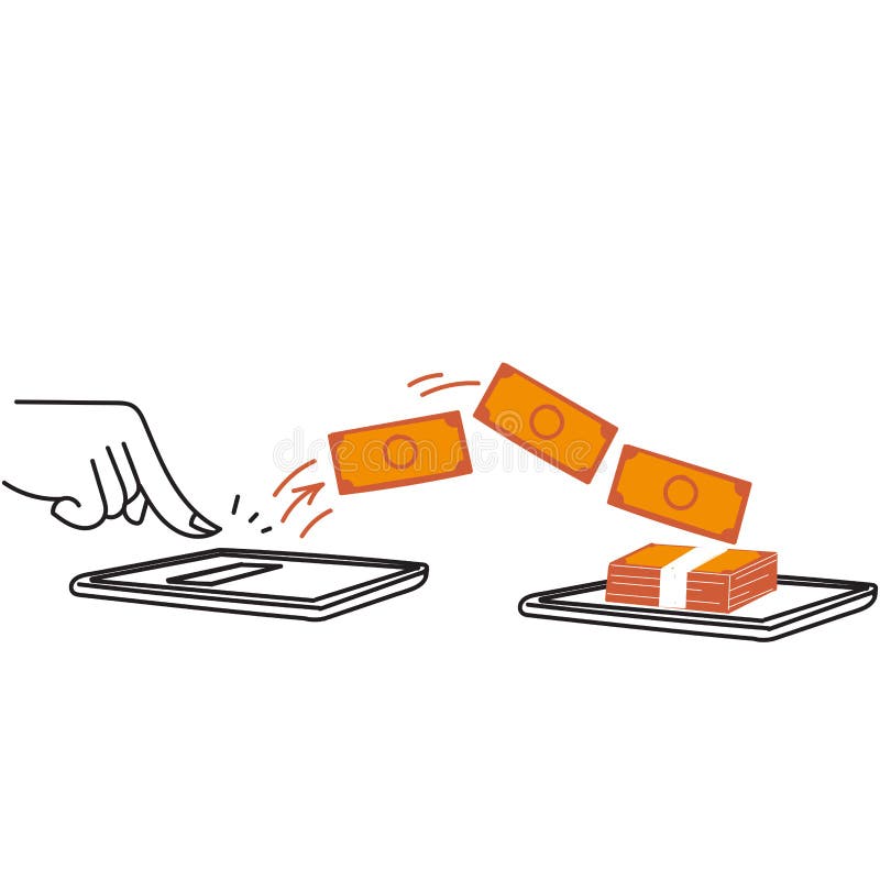 Hand Drawn Doodle Sending and Receiving Money with Mobile Phone ...