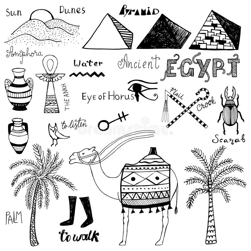 Hand Drawn Doodle Set of Ancient Egypt Elements Stock Vector ...