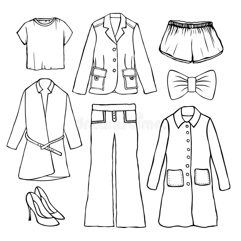 Hand Drawn Doodle Set with Clothes. Vector Set Illustration of Clothing ...