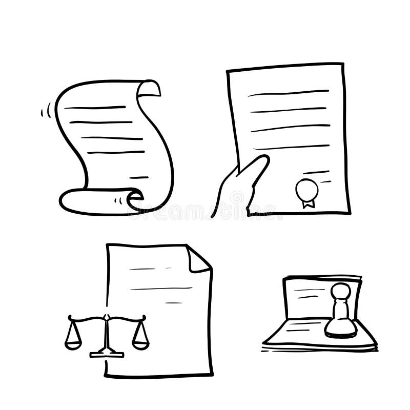 Hand Drawn Doodle Set of Legal Document Icon Illustration Symbol Stock ...