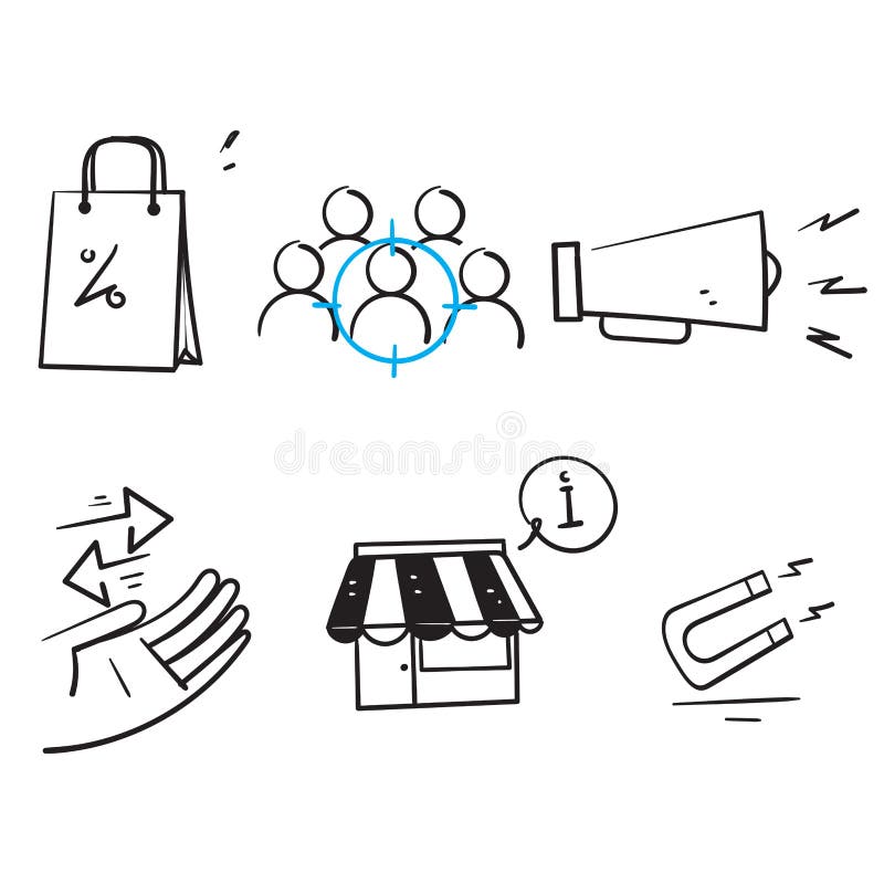 Hand Drawn Doodle Set of Marketing Strategy Related Illustration Vector ...