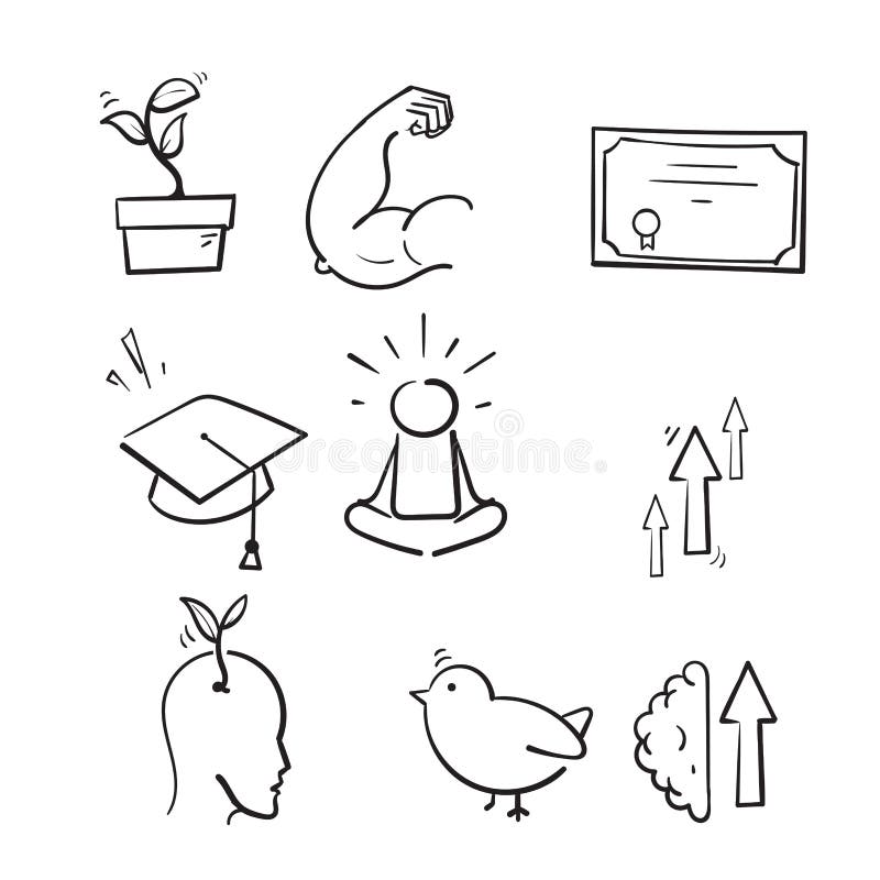 Hand Drawn Doodle Set of Personal Growth Related Vector Illustration ...